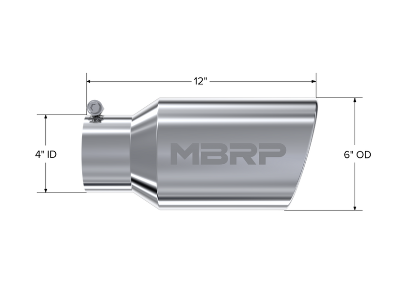 Exhaust Tail Pipe Tip 6 Inch O.D. Angled Rolled End 4 Inch Inlet 12 In ...